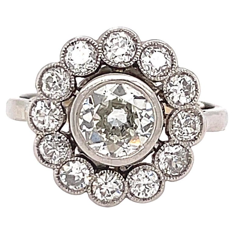 Antique French Diamond Platinum Cluster Ring For Sale at 1stDibs