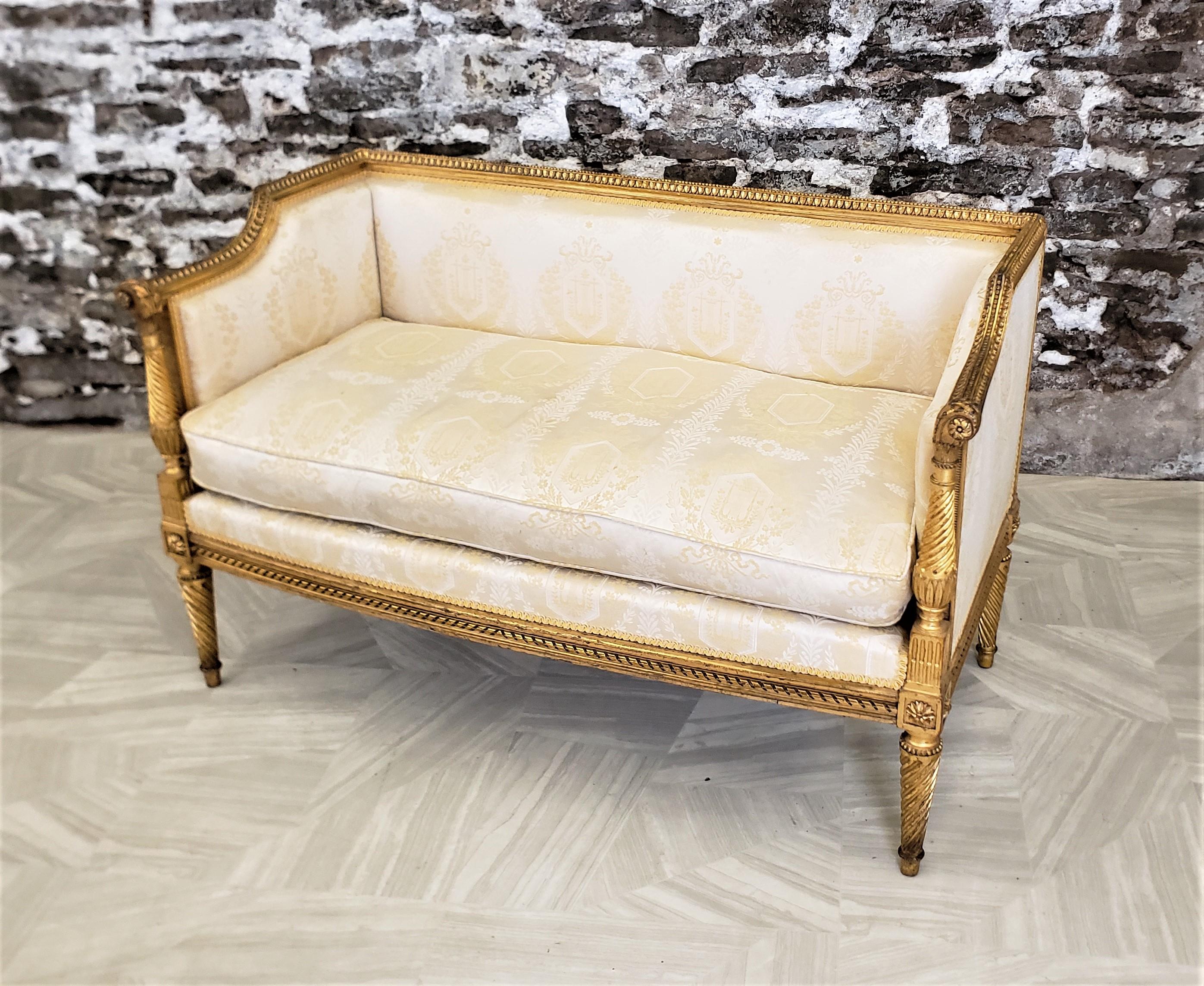 Antique French Directoire Styled Settee with Hand-Carved Giltwood ...