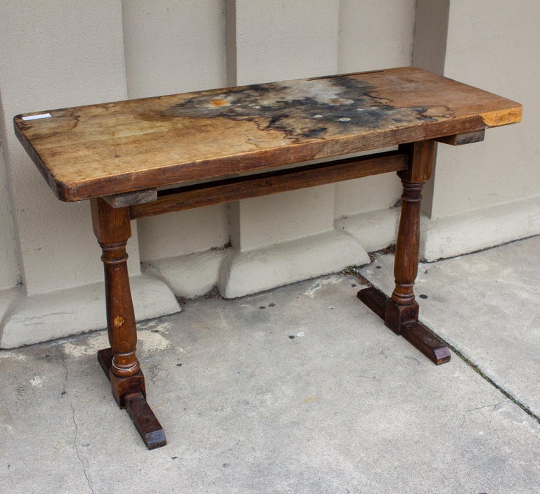 Antique French Distressed Wood Console Table at 1stDibs