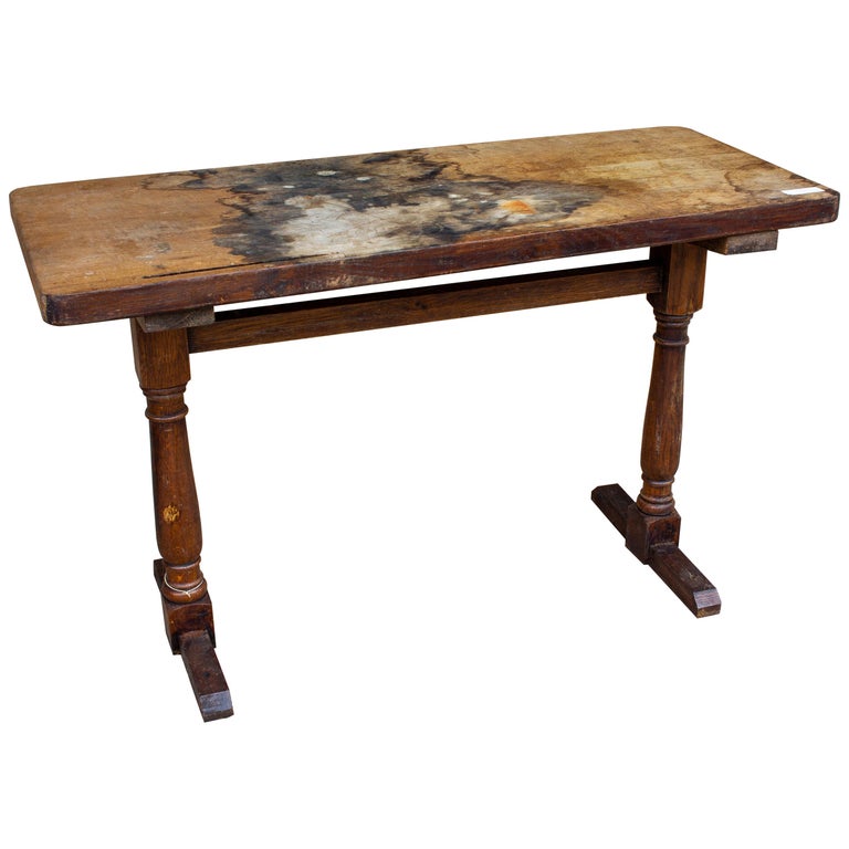 Antique French Distressed Wood Console Table at 1stDibs
