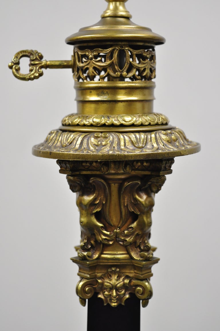 Antique French Empire Bronze Figural Winged Maiden Northwind Face Column Lamp For Sale At 1stdibs