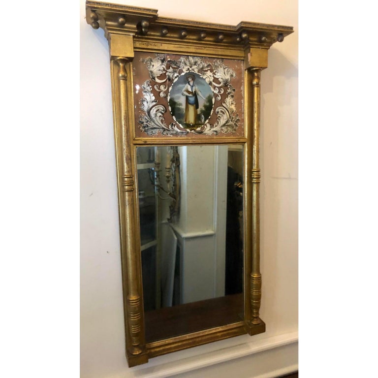 Antique French Empire Eglomise Reverse Painted Glass Mirror, Early 19th ...
