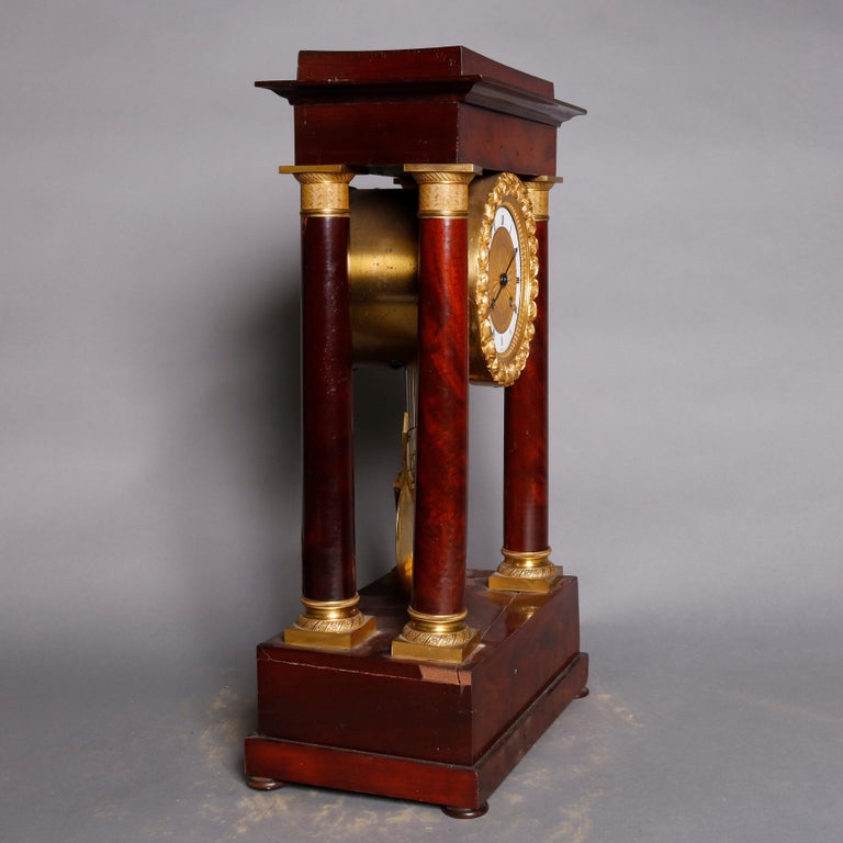 Antique French Empire Flame Mahogany and Ormolu Portico Clock, circa ...
