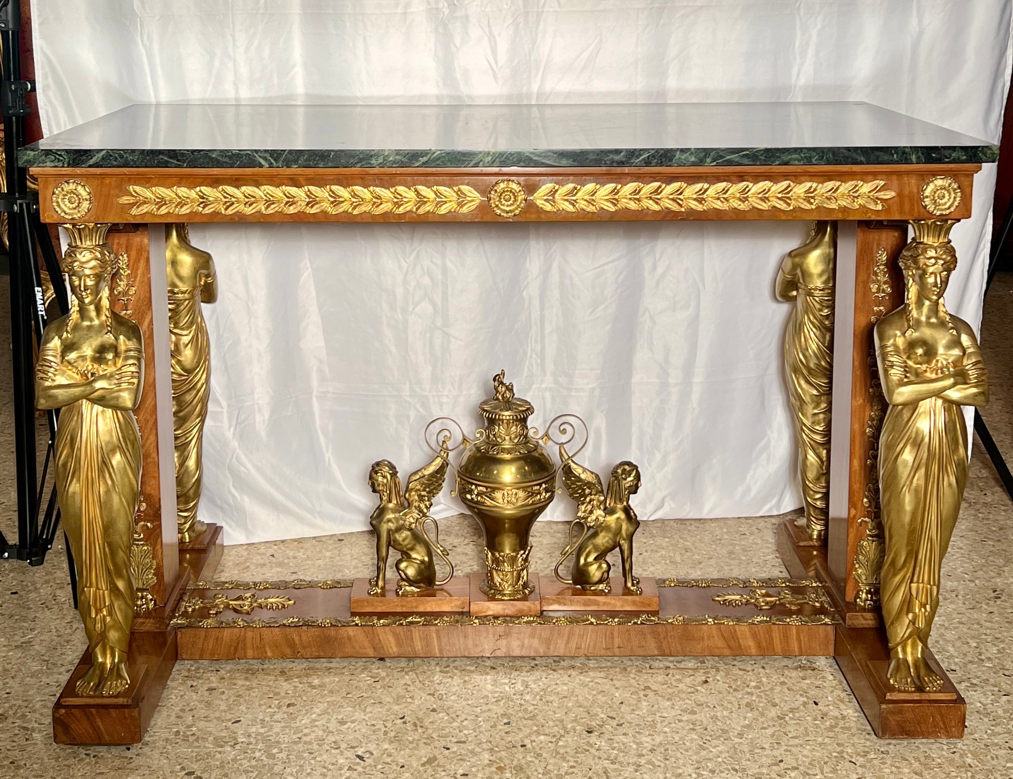 Antique French Empire Gilt Bronze and Mahogany Marble Top Center Table ...