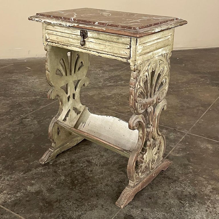 Antique French Empire Style Marble Top Painted End Table For Sale at ...