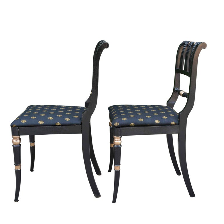 Antique French Empire Style Side Chairs Black and Gold Upholstery Pair ...