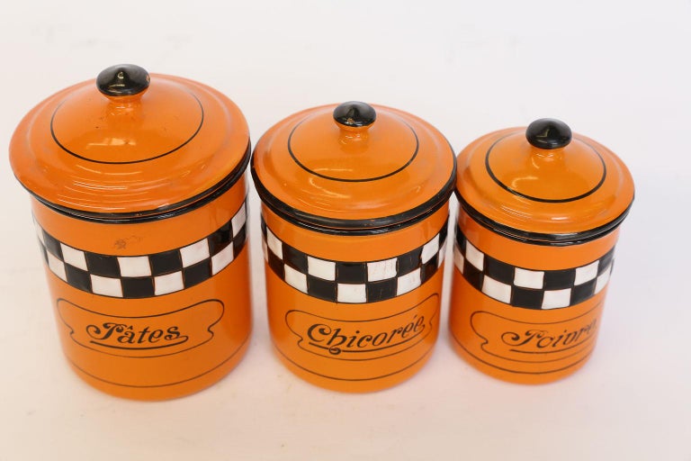 Antique French Enamel Canister Set at 1stDibs