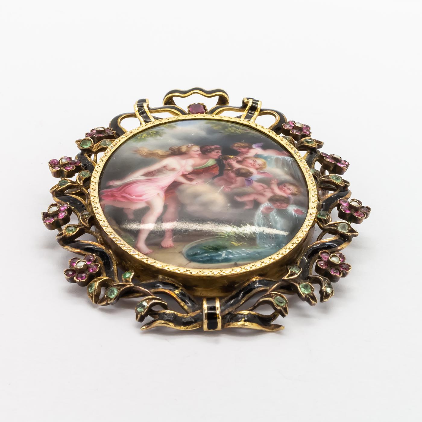 Antique French Enameled Gold Brooch at 1stDibs