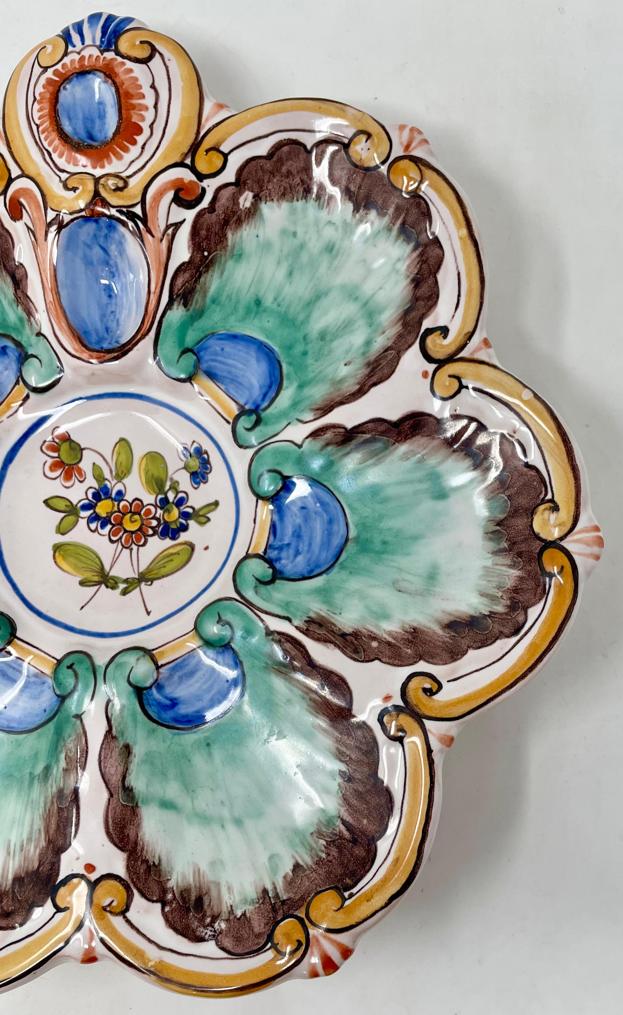 Antique French Faience Blue, Green and Yellow Porcelain Oyster Plate ...