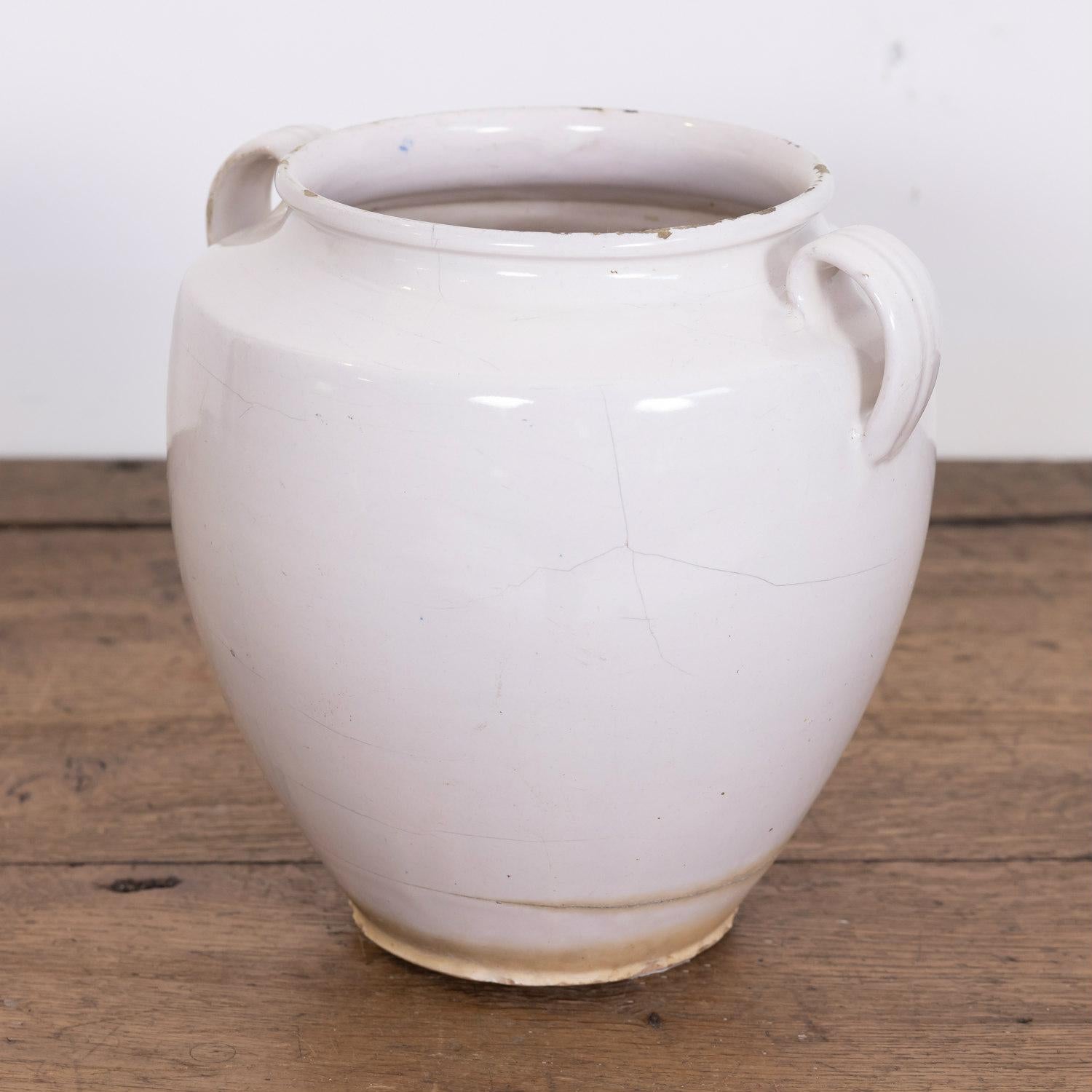 Antique French Faience Confit Pot or Egg Pot with White Glaze at 1stDibs