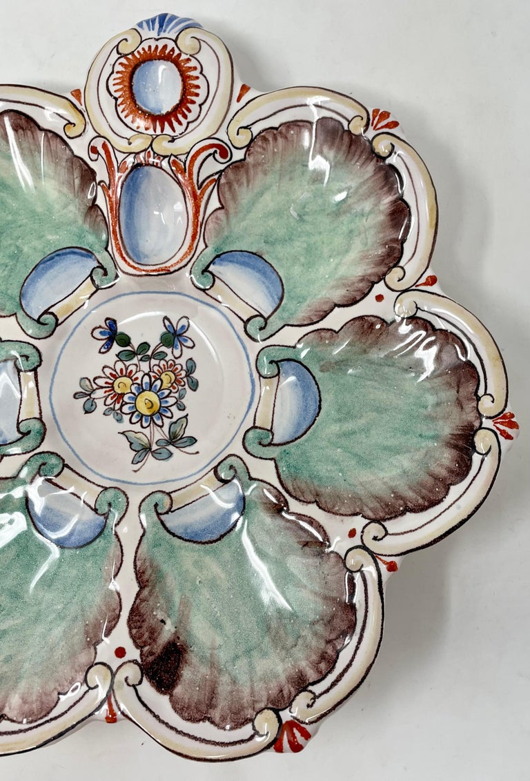 Antique French Faience Hand-Painted Multi-Color Porcelain Oyster Plate ...