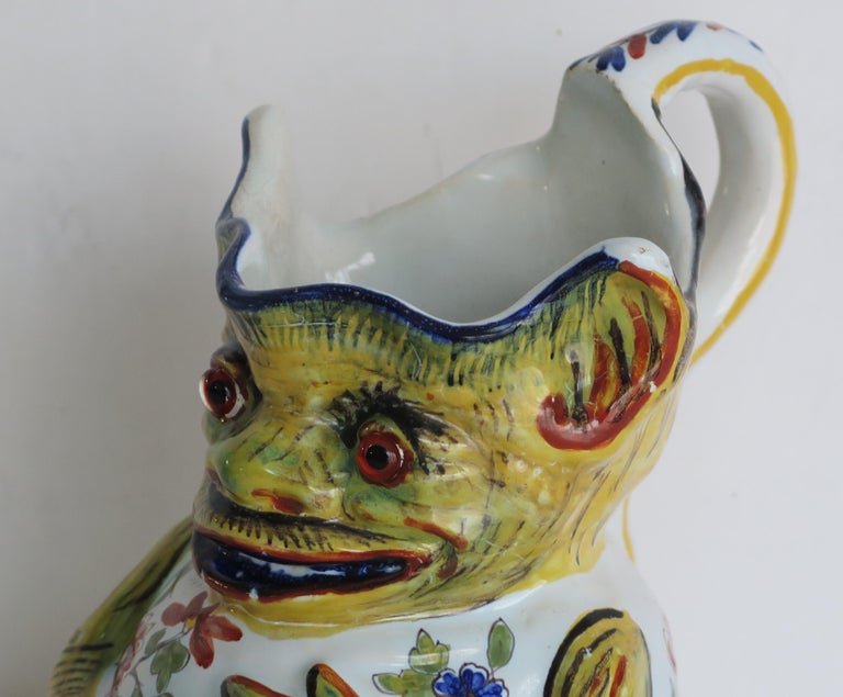Antique French Faience Handpainted Grotesque Jug, Ca 1850 at 1stDibs