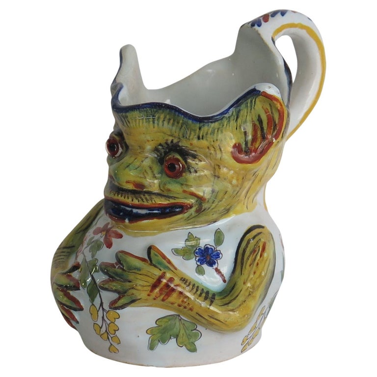 Antique French Faience Handpainted Grotesque Jug, Ca 1850 at 1stDibs