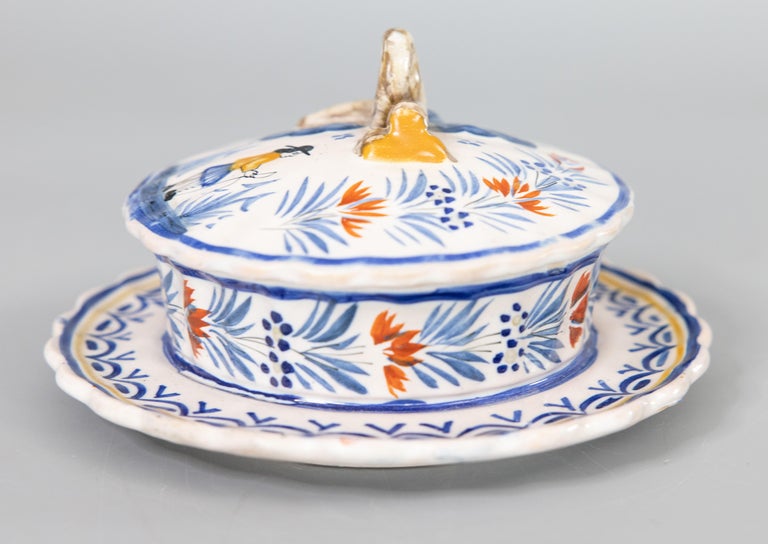 Antique French Faience Quimper Lidded Butter Bowl Dish circa 1920 For ...