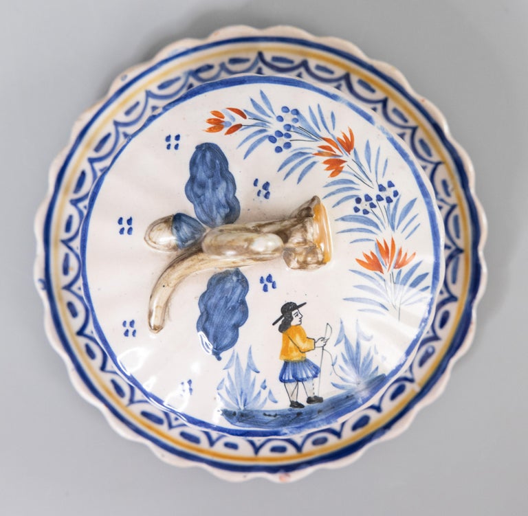 Antique French Faience Quimper Lidded Butter Bowl Dish circa 1920 For ...