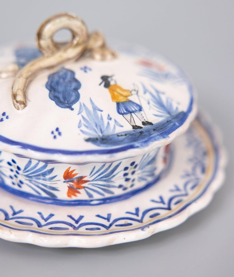 Antique French Faience Quimper Lidded Butter Bowl Dish circa 1920 For ...