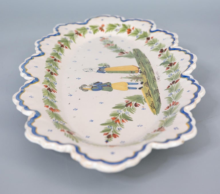 Antique French Faience Quimper Oval Scalloped Wall Platter circa 1900 ...