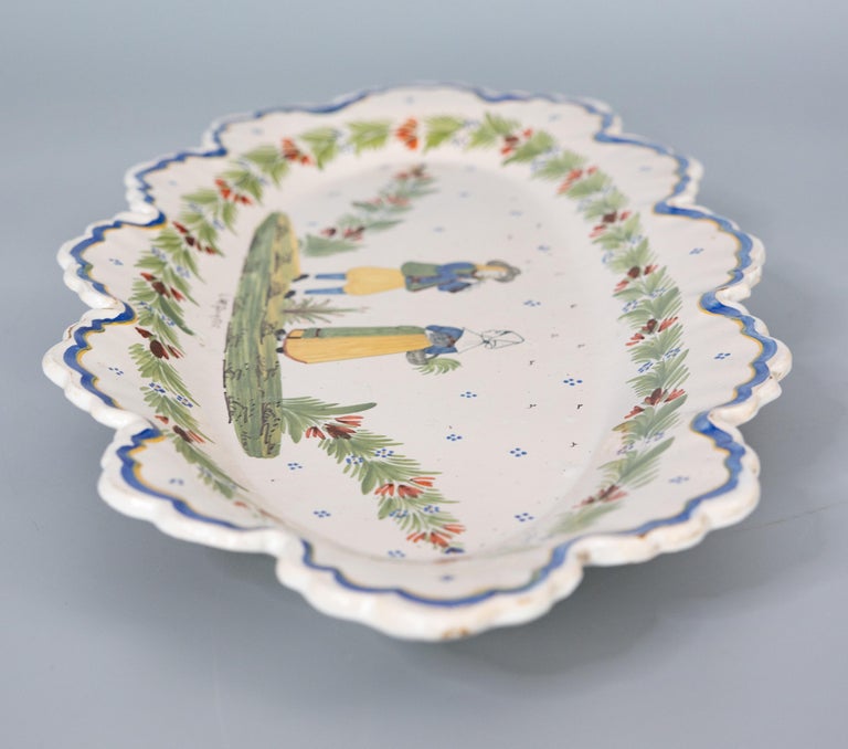 Antique French Faience Quimper Oval Scalloped Wall Platter circa 1900 ...