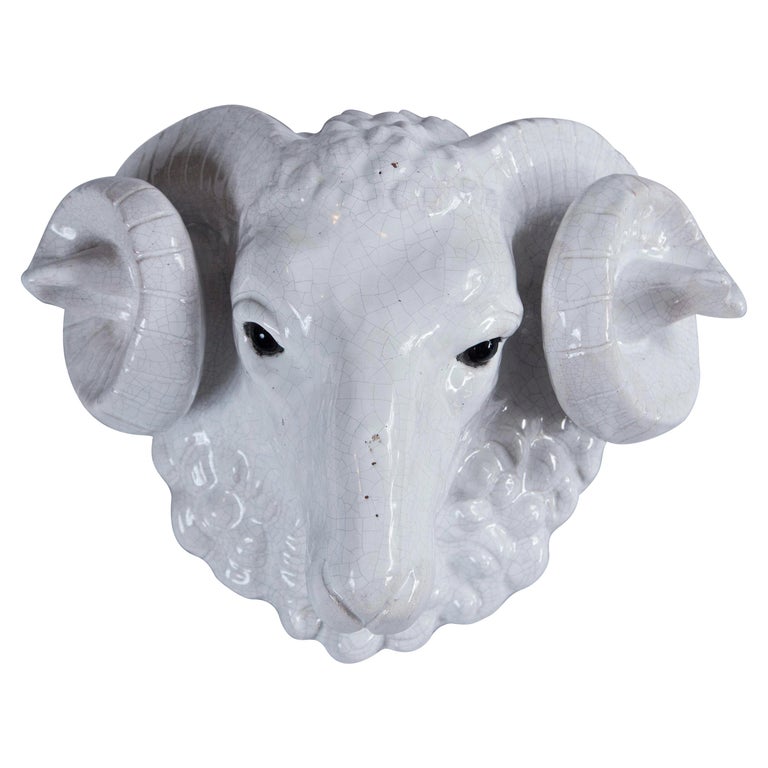 Antique French Faience Ram's Head, Bavent, circa 1900 at 1stDibs