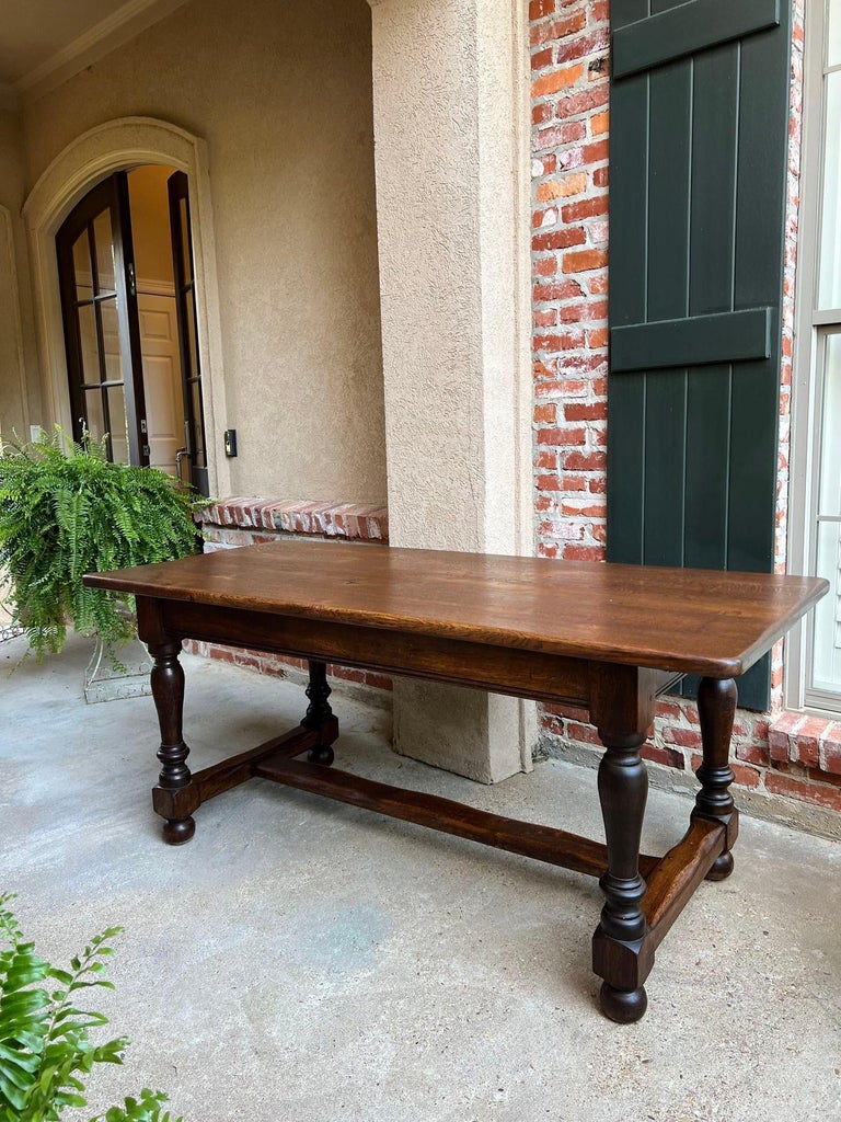 Antique French Farm Table Dining Library Desk Oak Farmhouse Conference ...