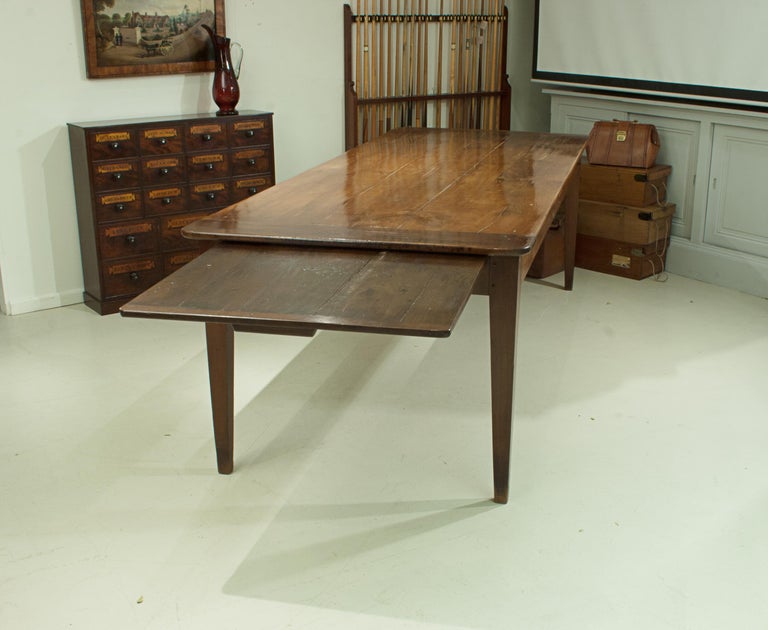 Antique French Farmhouse Table with Bred Slide and Drawer at 1stDibs