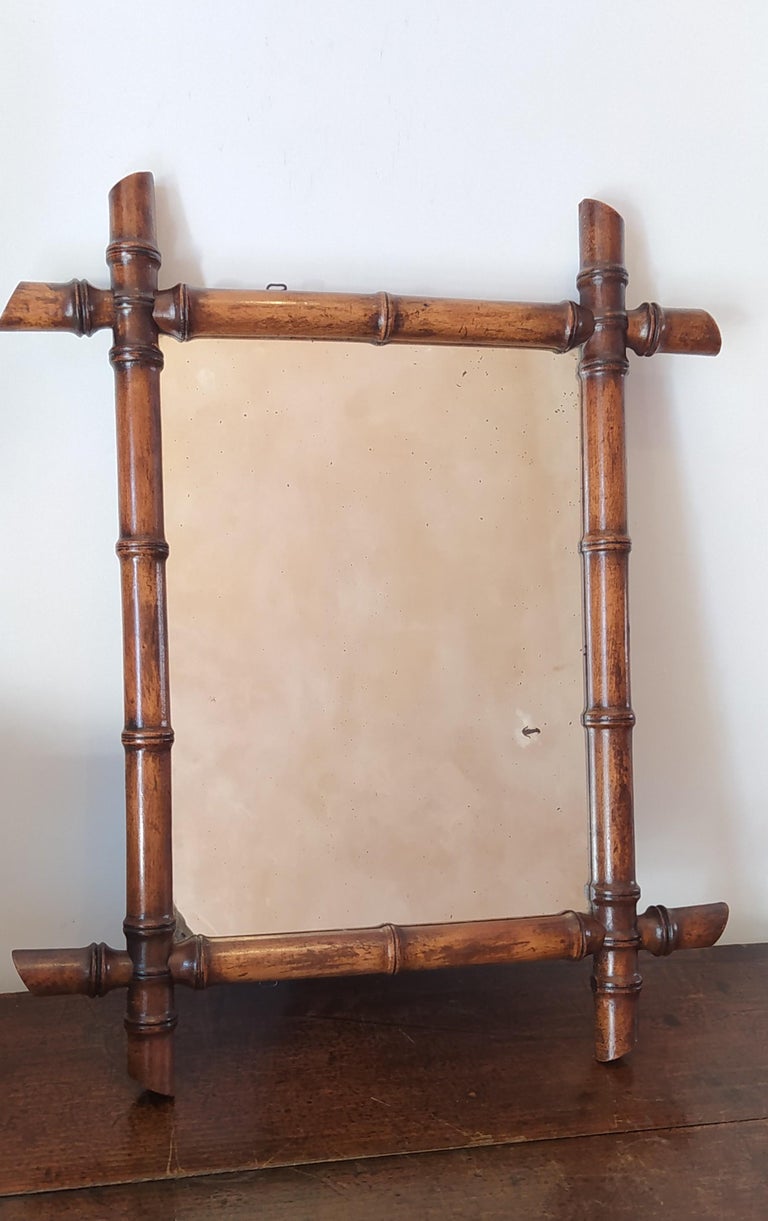 Antique French Faux Bamboo Wall Mirror Early C20th For Sale at 1stDibs