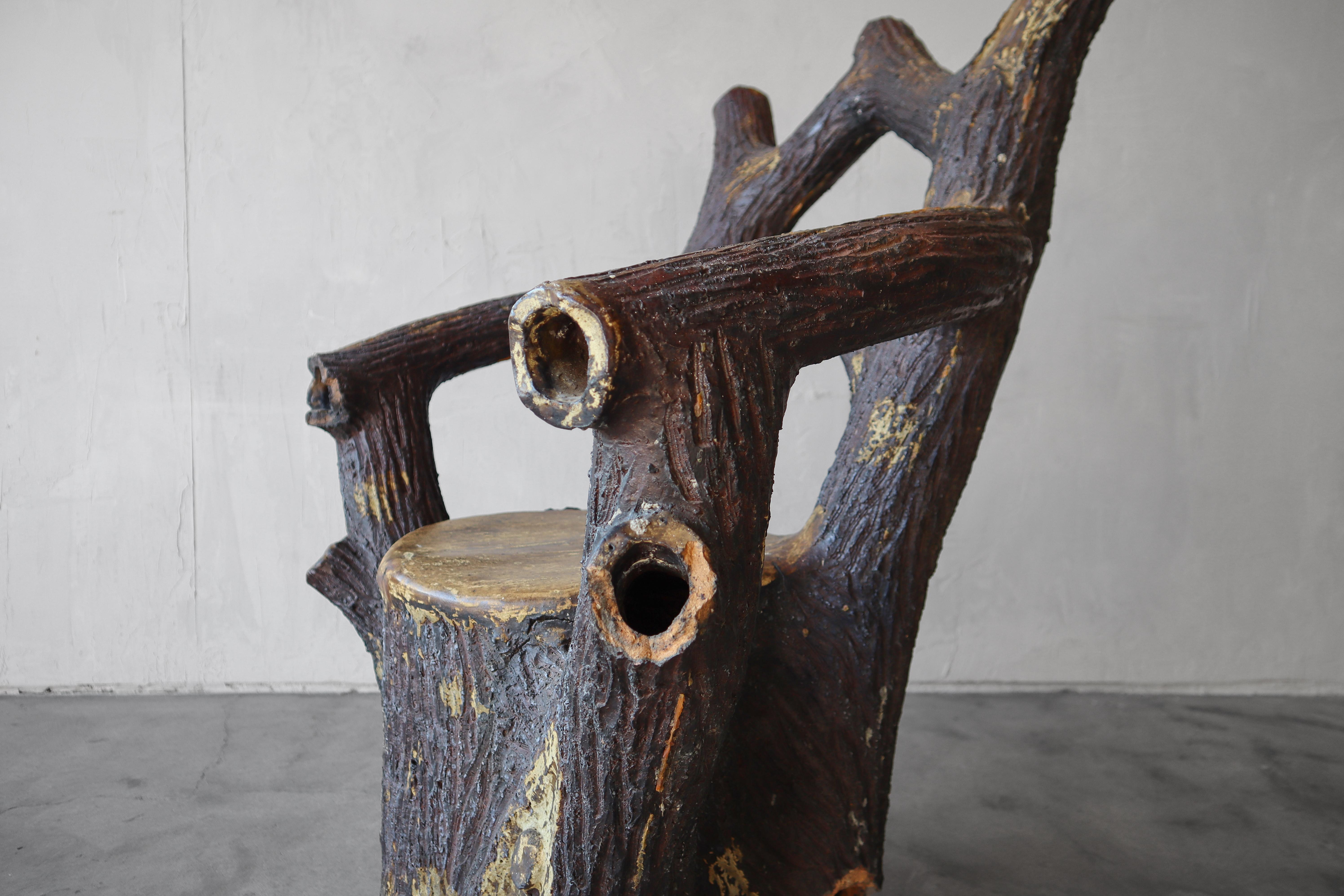 Antique French Faux Bois Cast Tree Trunk Chair For Sale at 1stDibs