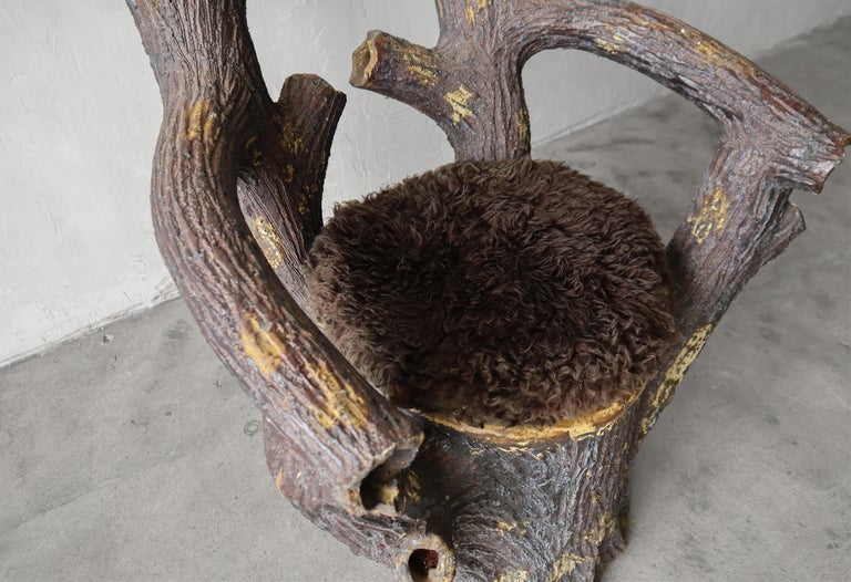 Antique French Faux Bois Cast Tree Trunk Chair For Sale at 1stDibs