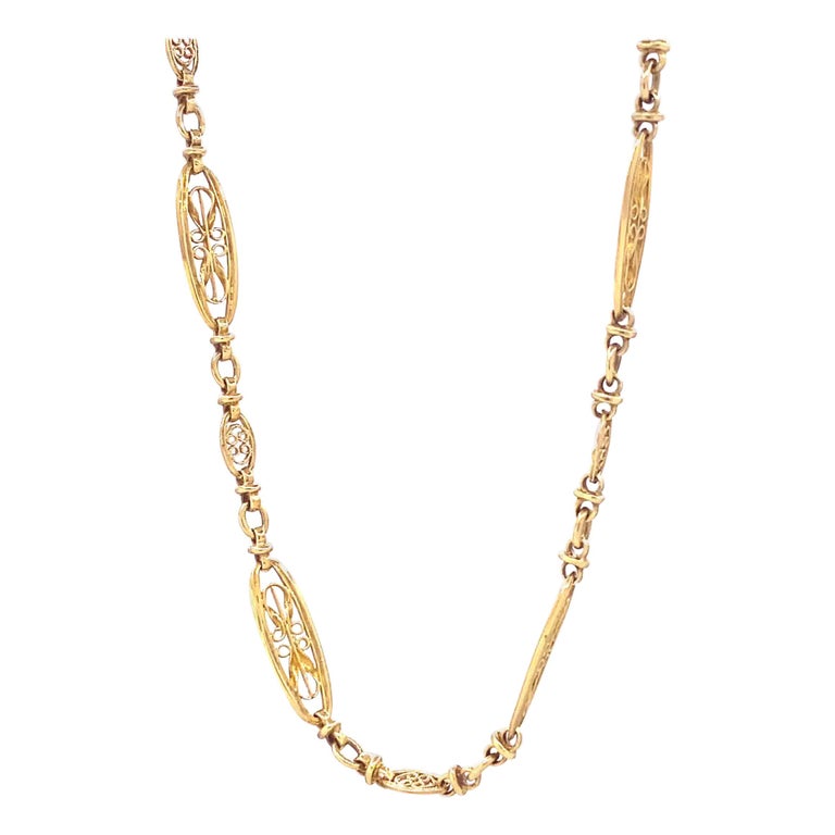 Antique French Filigree Fancy Link 18 Karat Gold Chain at 1stDibs