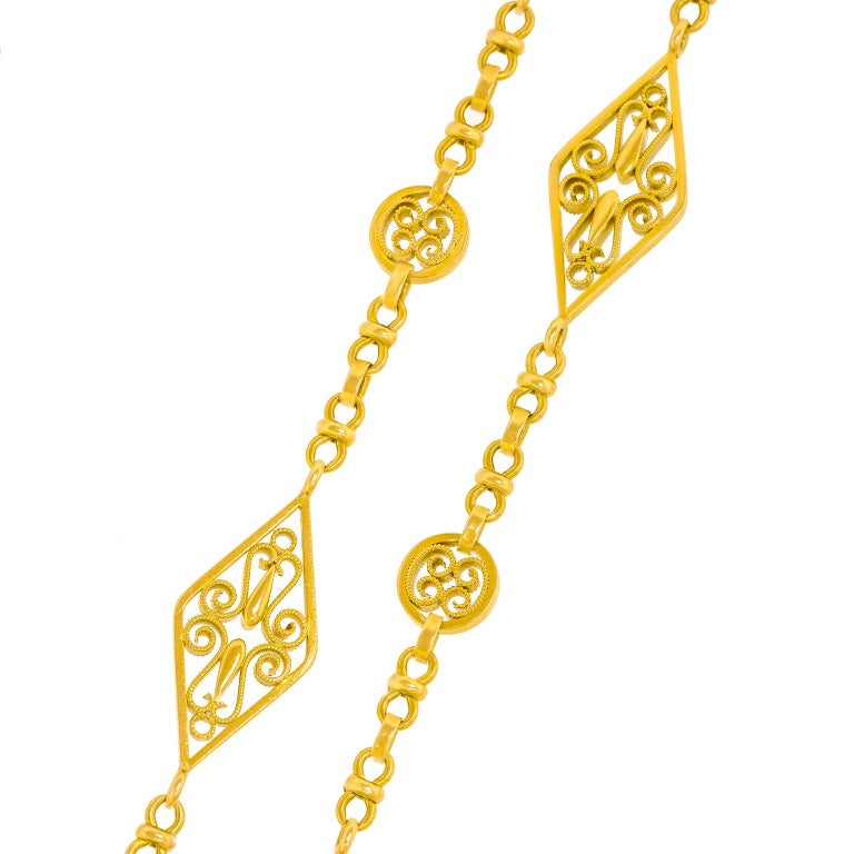 Antique French Filigree Gold Necklace For Sale at 1stDibs