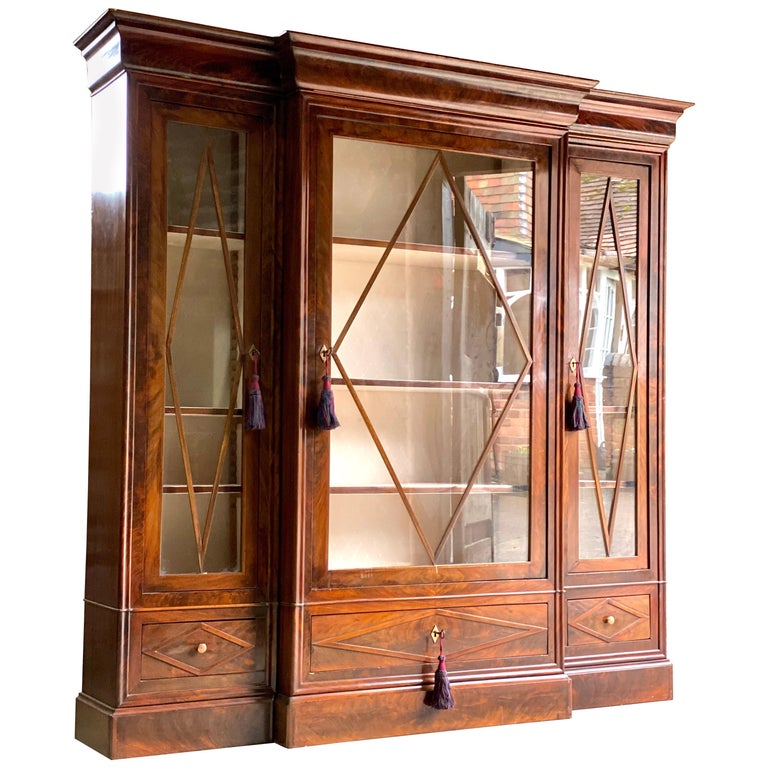 Antique French Flamed Mahogany Three-Door Glazed Breakfront Display ...