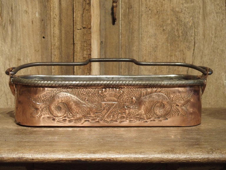 Antique French Fleur De Lys and Coat of Arms Copper Fish Poacher, 19th ...