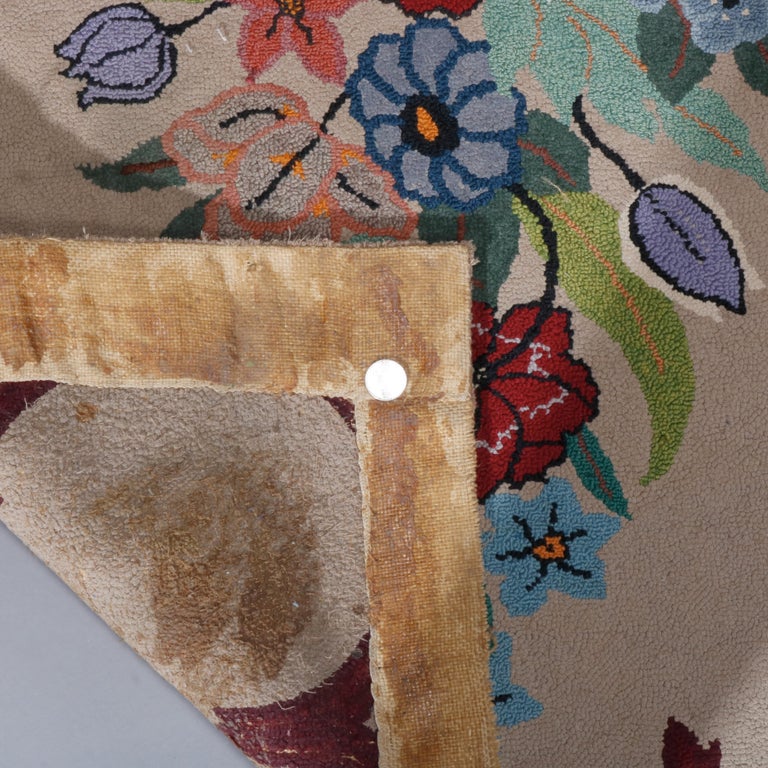 Antique French Floral and Scroll Hooked Rug, circa 1930 For Sale at 1stDibs
