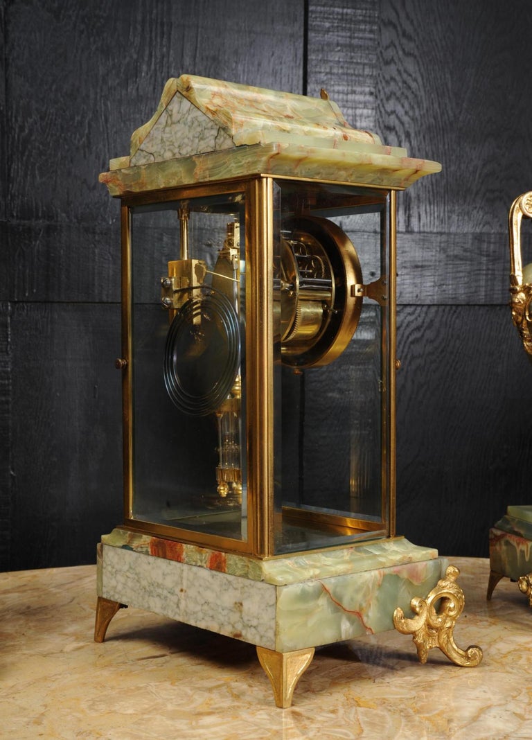 Antique French Four Glass Crystal Regulator Clock Set in Onyx and ...