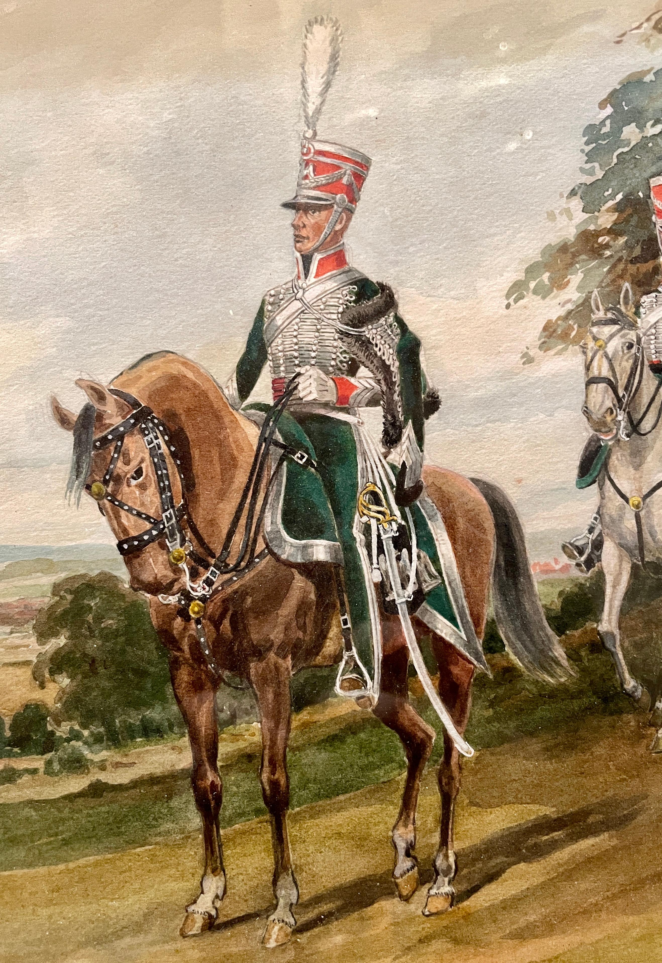 Antique French Framed Watercolor Painting, Napoleon's Cavalry Arrive at ...