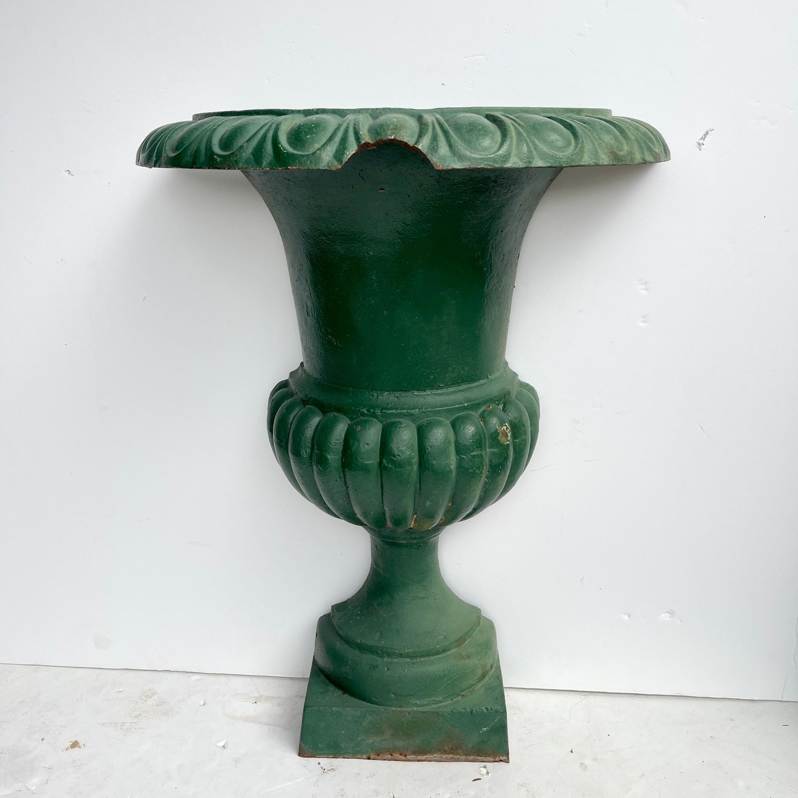 Antique French Garden Half Round Cast Iron Urn Planter For Sale at 1stDibs