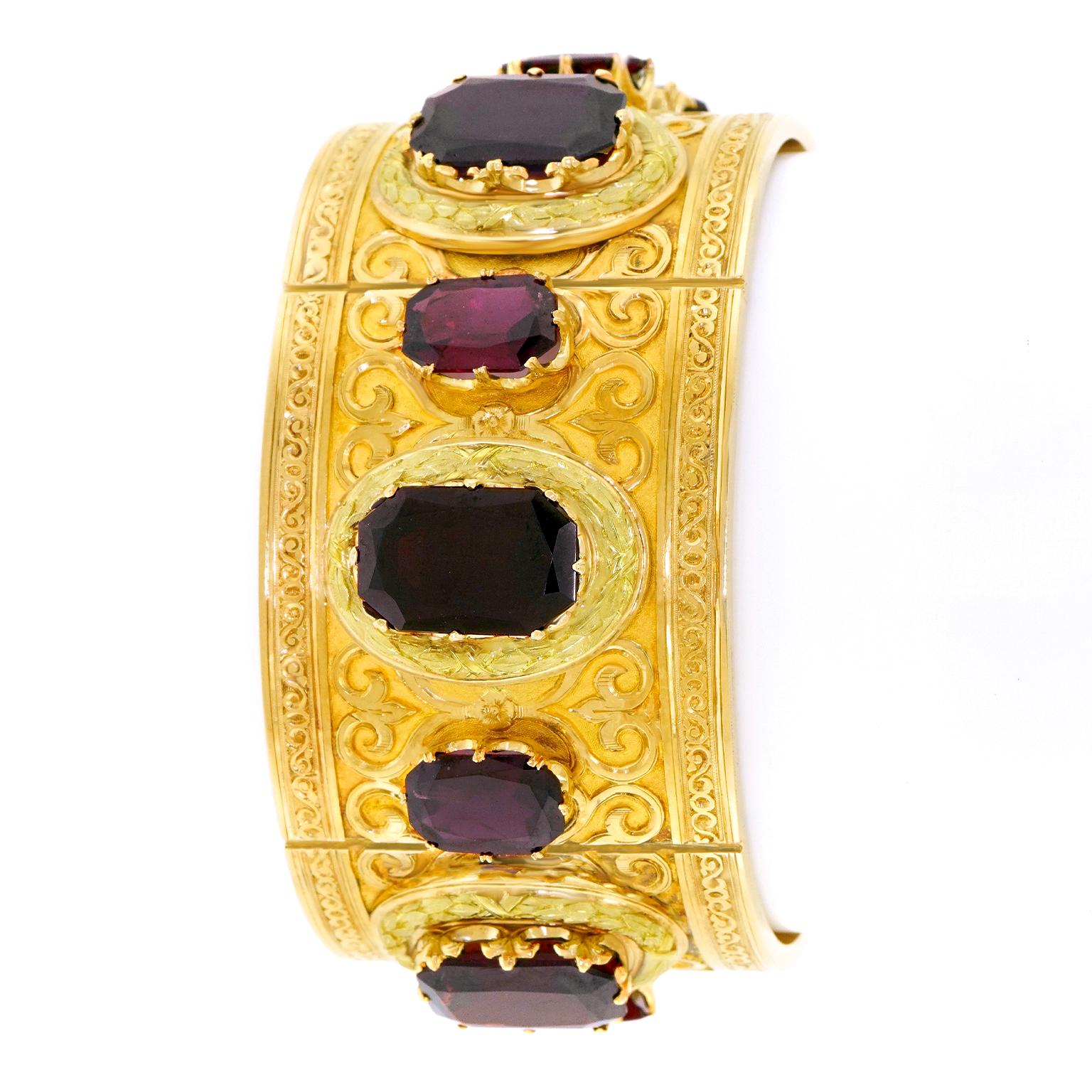 Antique French Garnet-Set Gold Bracelet at 1stDibs