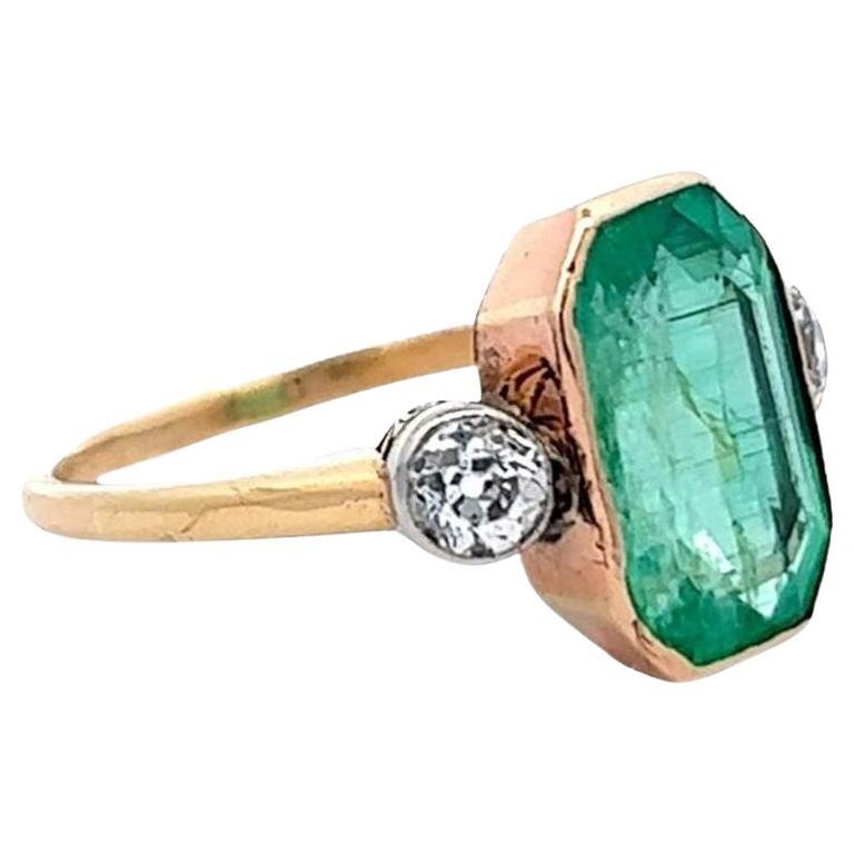 Antique French GIA Russian Emerald Diamond 18k Yellow Gold Platinum ...