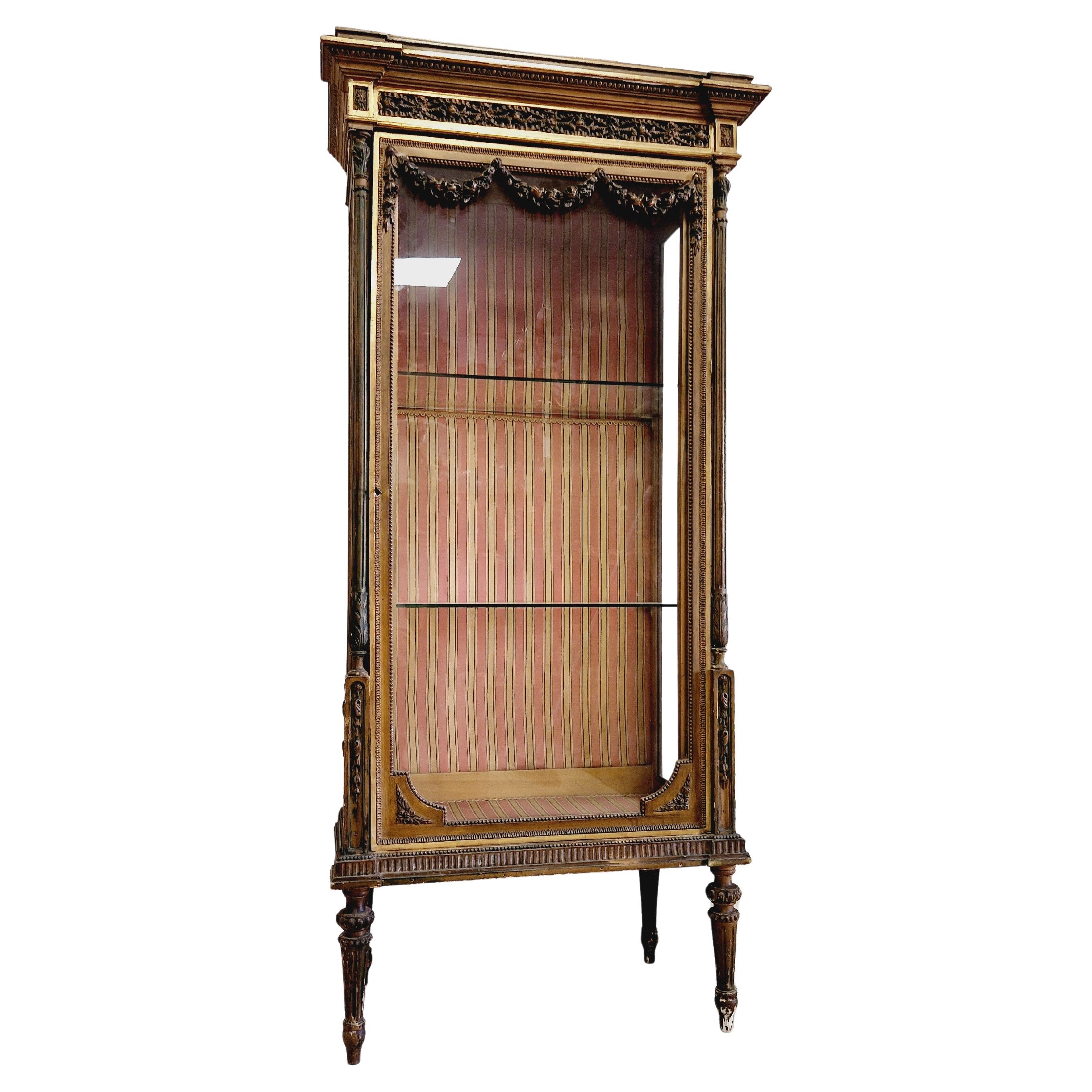 Antique French Gilded Vitrine Louis XVI For Sale at 1stDibs