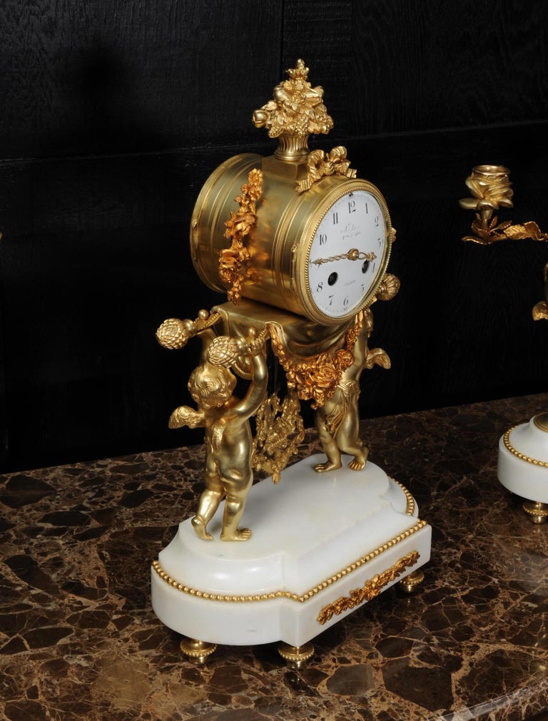 Antique French Gilt Bronze and Marble Cherub Clock Set with Visible ...