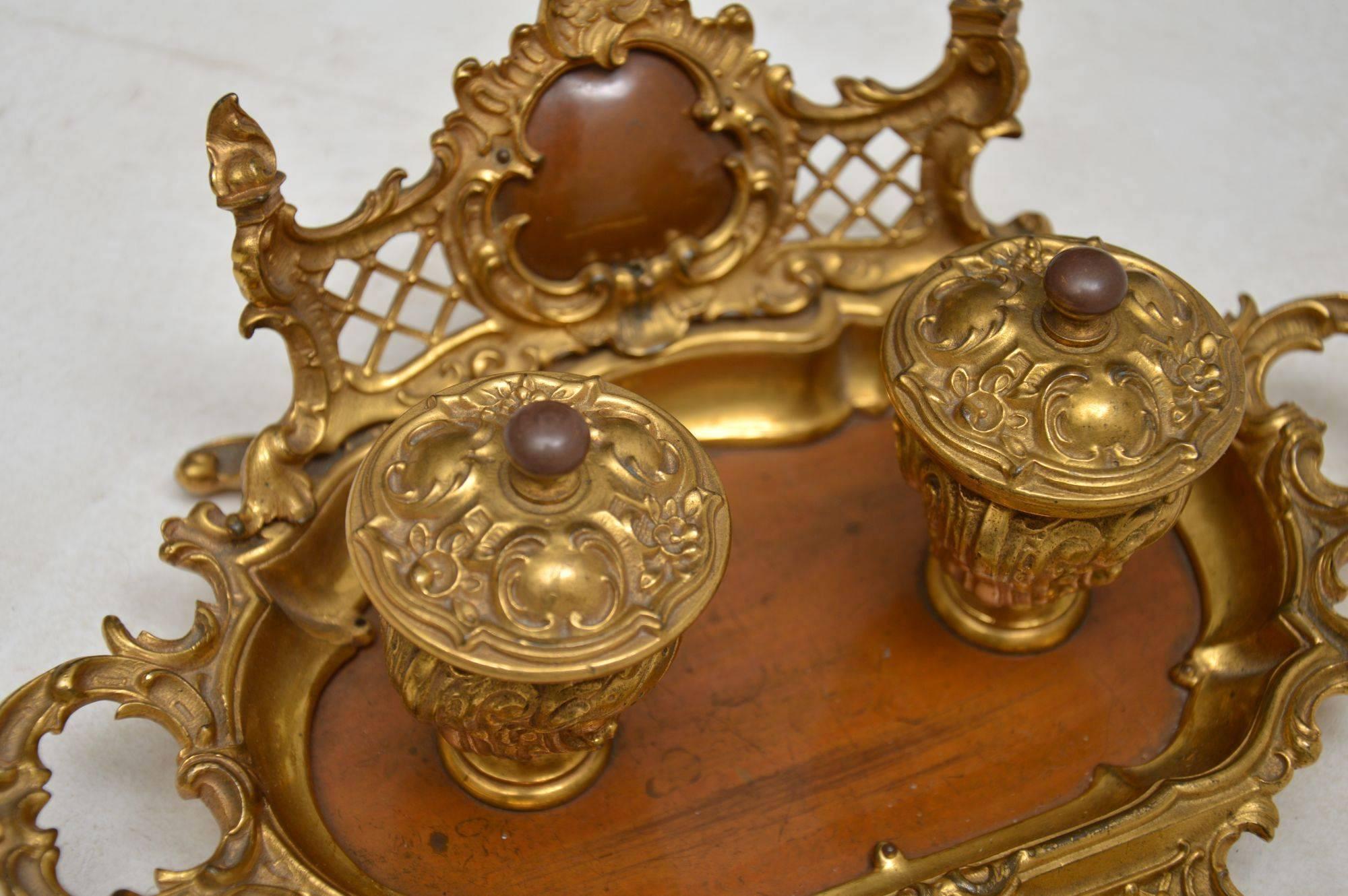 Antique French Gilt Bronze and Walnut Inkwell at 1stDibs | antique inkwell