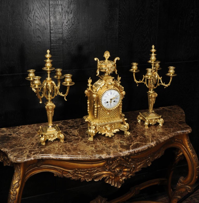 Antique French Gilt Bronze Baroque Clock Set at 1stDibs
