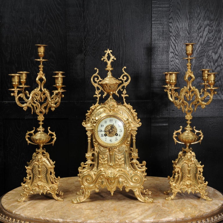 Antique French Gilt Bronze Baroque Clock Set at 1stDibs
