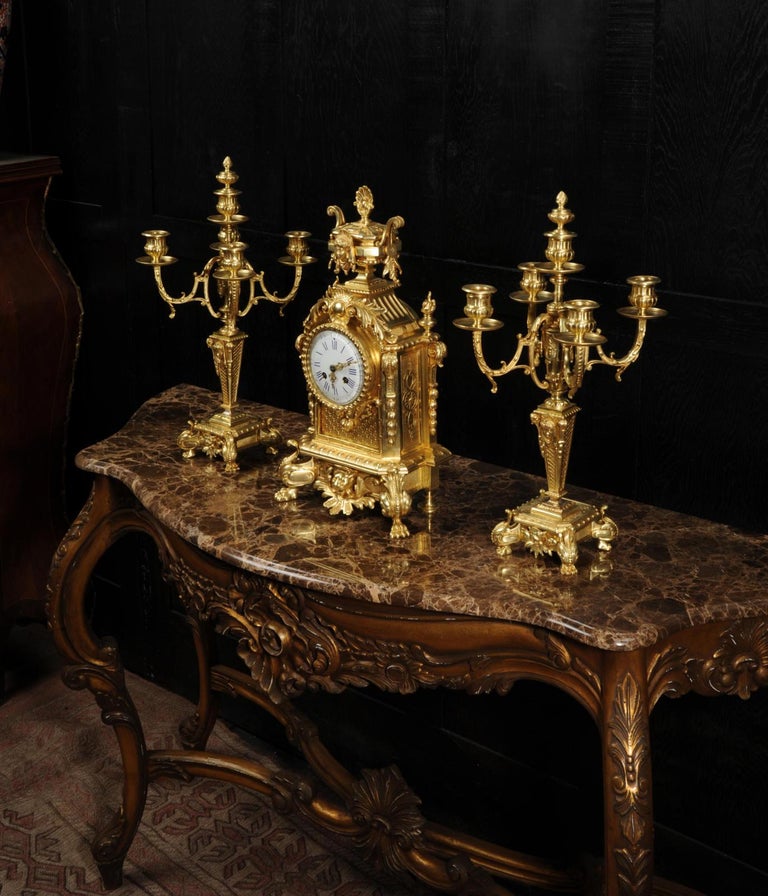 Antique French Gilt Bronze Baroque Clock Set at 1stDibs