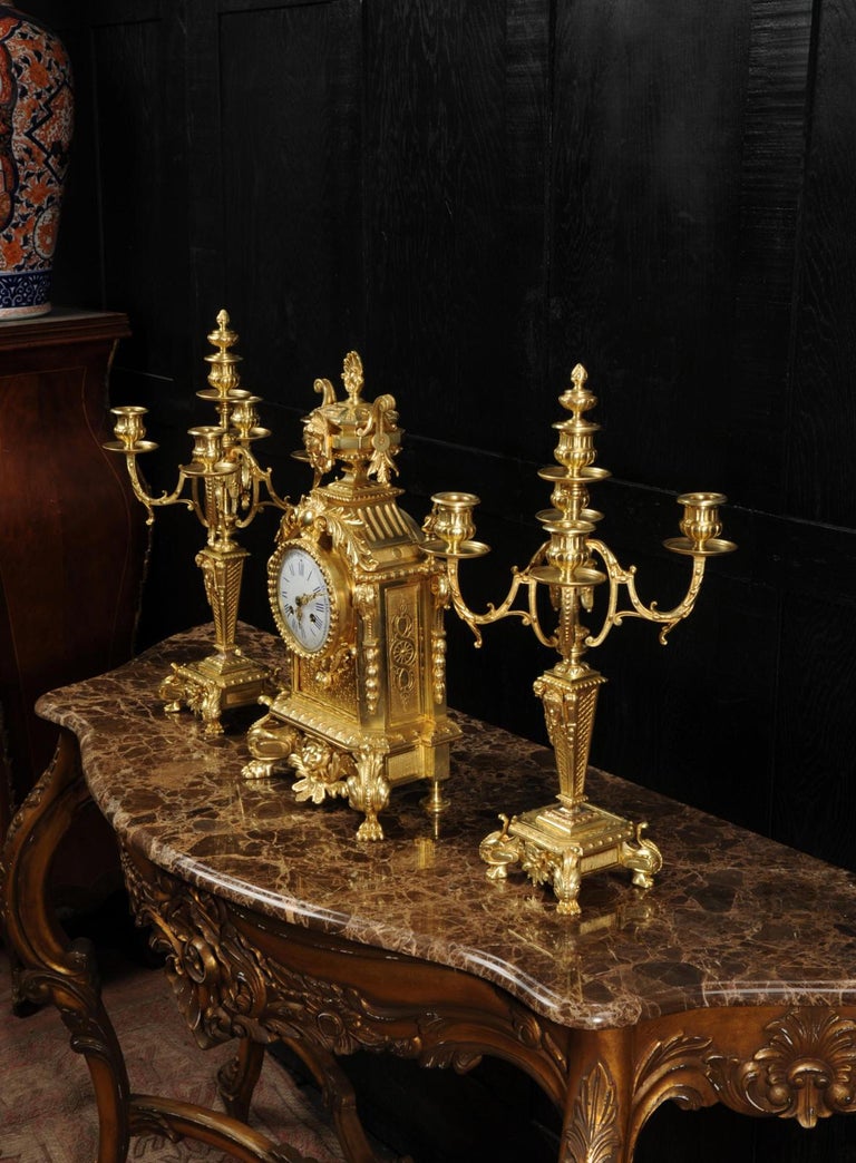 Antique French Gilt Bronze Baroque Clock Set at 1stDibs
