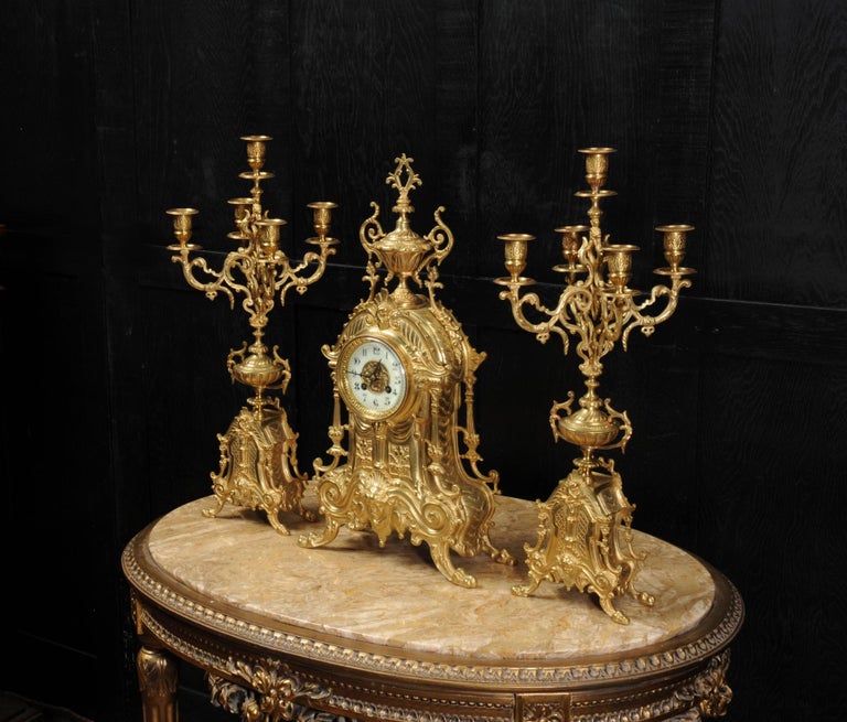 Antique French Gilt Bronze Baroque Clock Set at 1stDibs