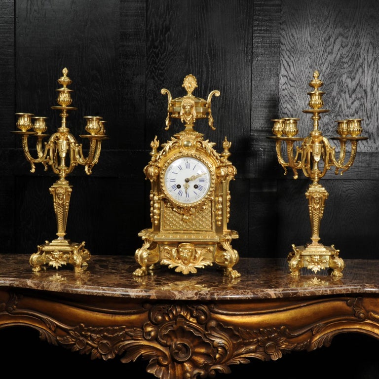 Antique French Gilt Bronze Baroque Clock Set at 1stDibs