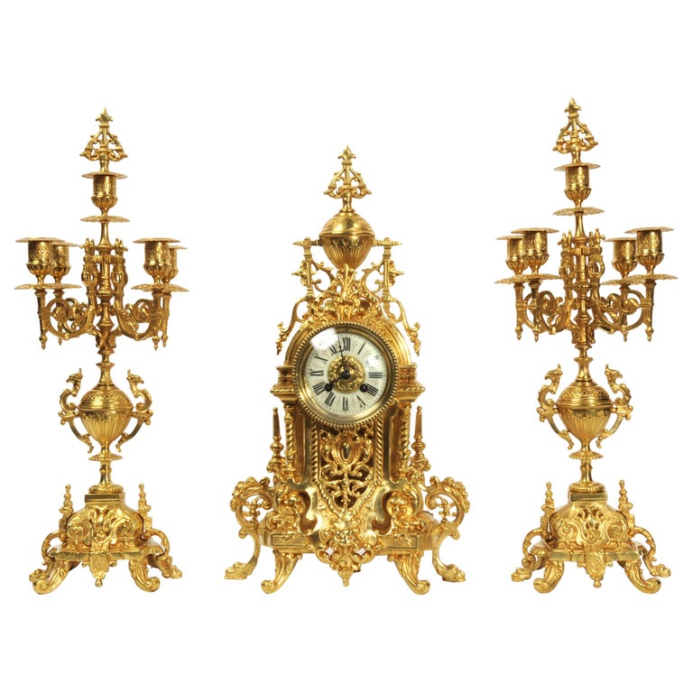 Antique French Gilt Bronze Baroque Clock Set at 1stDibs