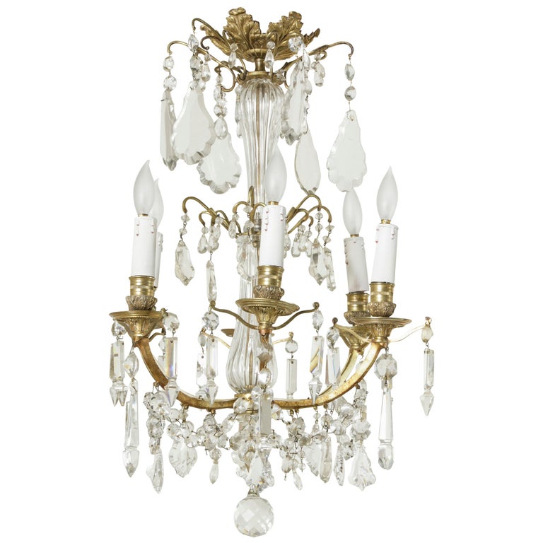 19th Century French Gilt Bronze snd Crystal Chandelier with Six Arms ...