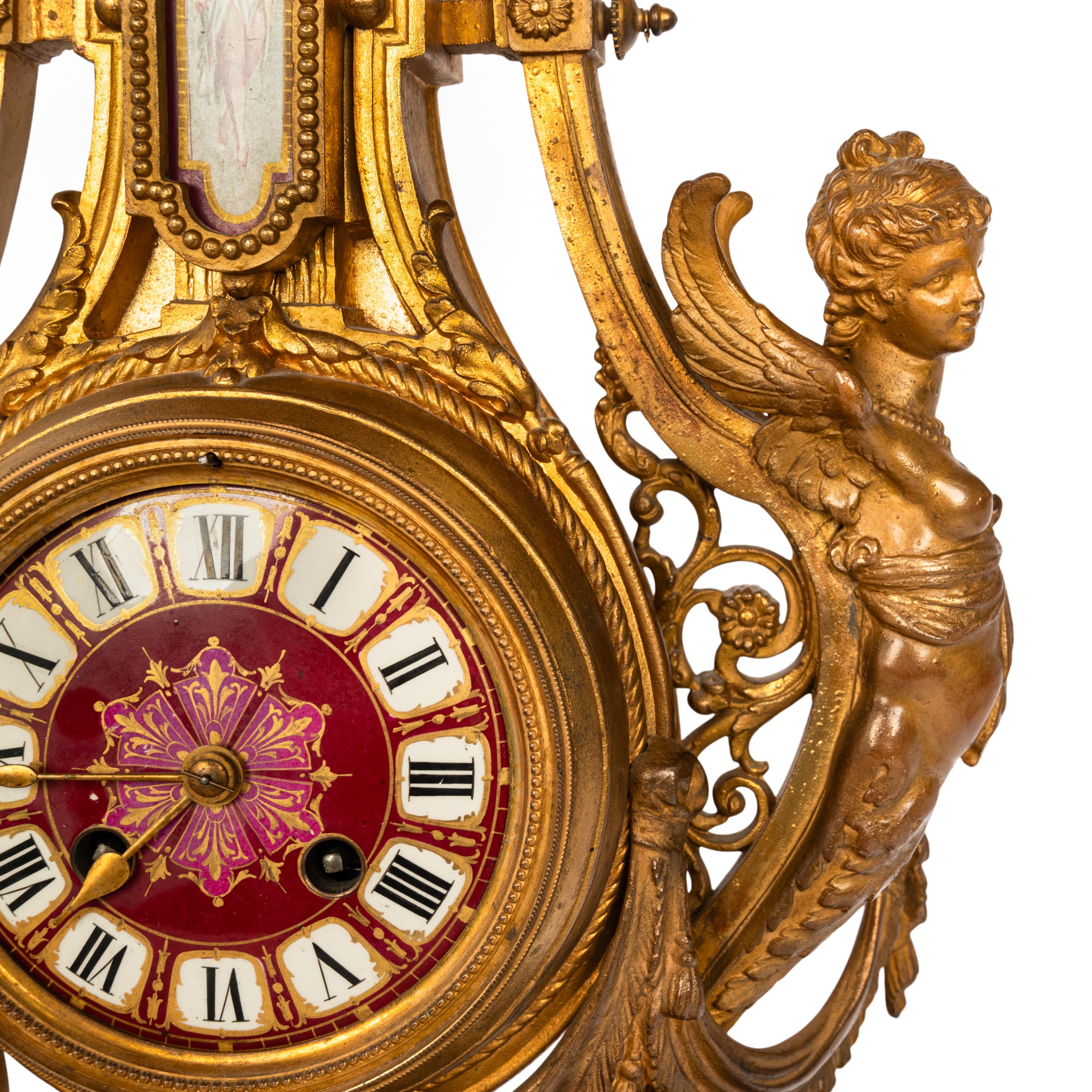 Antique French Gilt Bronze Porcelain 8 Day Japy Freres Mantel Clock and ...